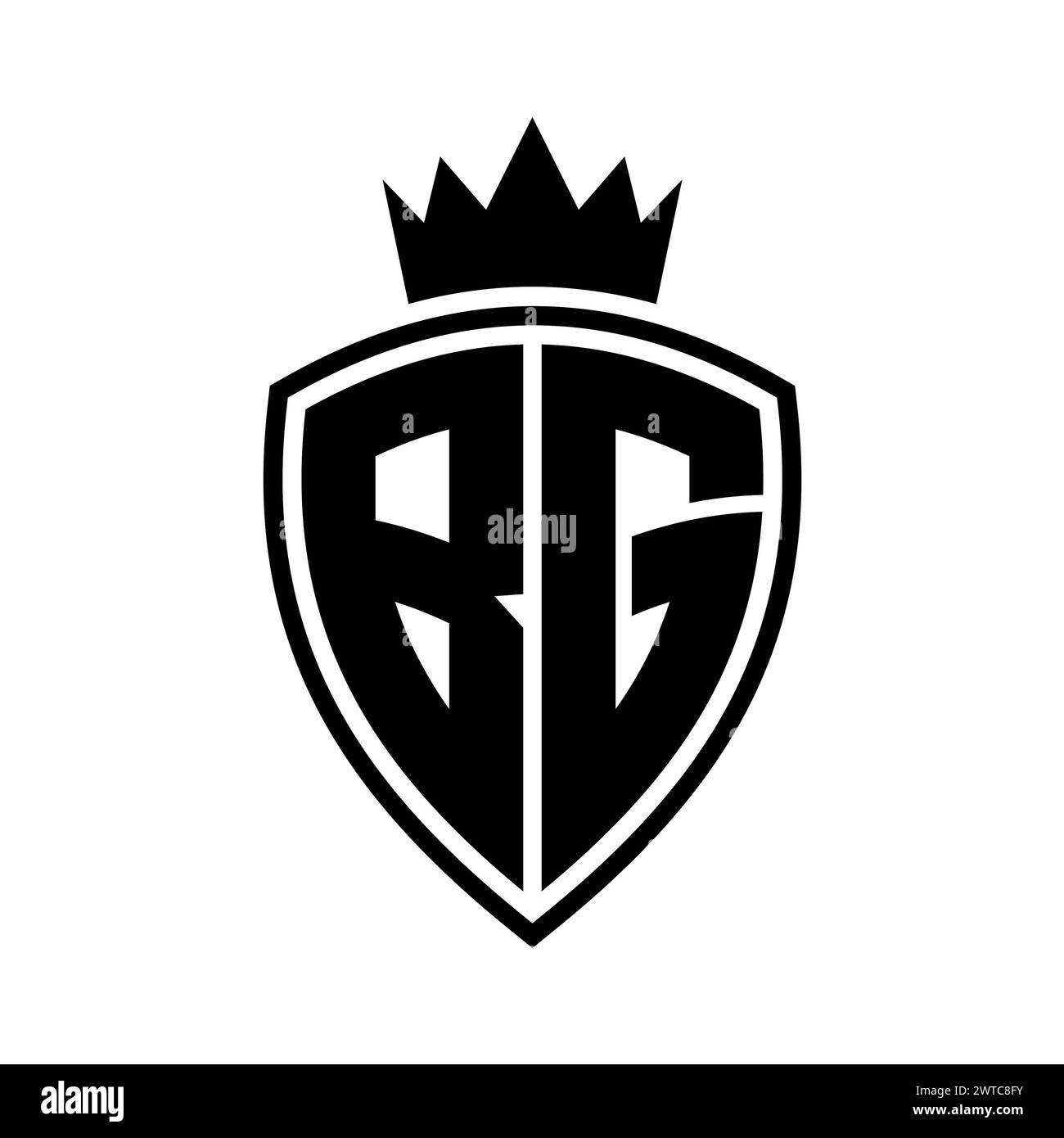 BG Letter bold monogram with shield and crown outline shape with black ...
