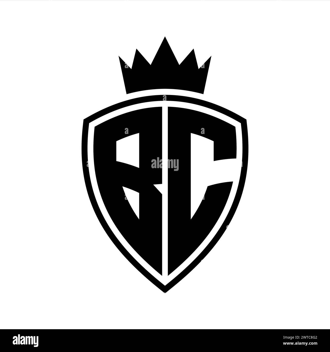 BC Letter bold monogram with shield and crown outline shape with black ...