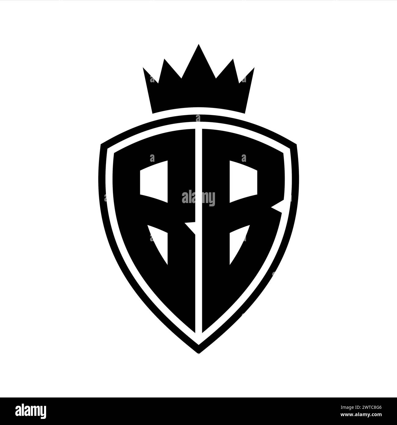 BB Letter bold monogram with shield and crown outline shape with black ...