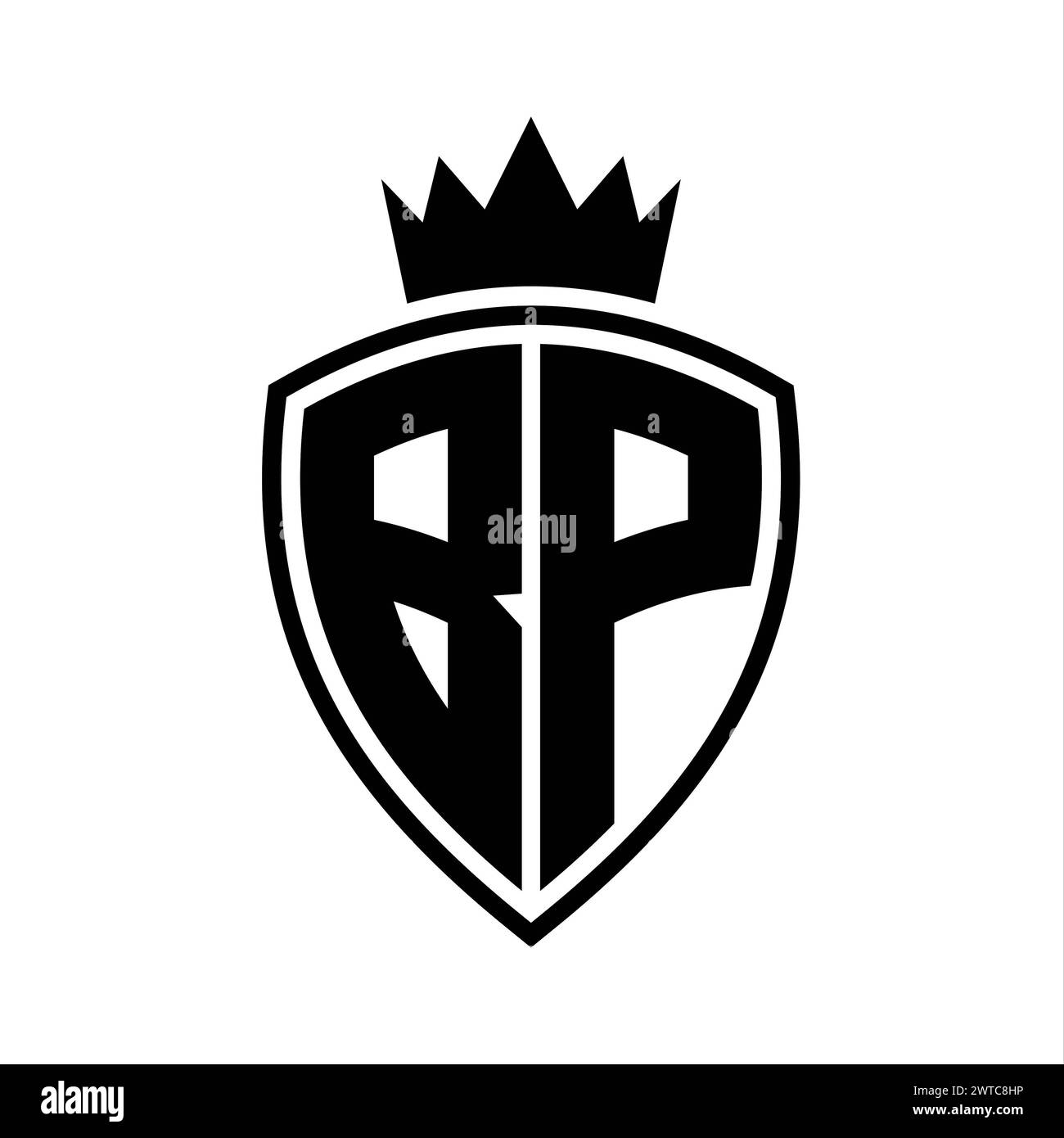 BP Letter bold monogram with shield and crown outline shape with black ...
