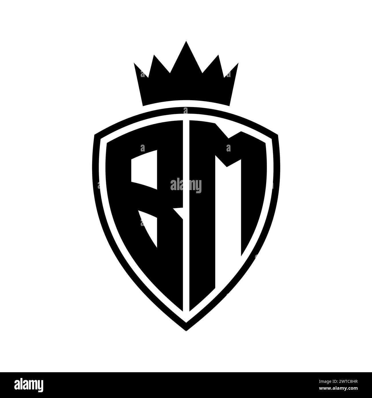 BM Letter bold monogram with shield and crown outline shape with black ...