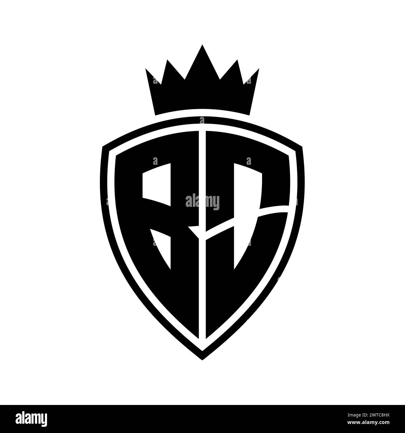 BO Letter bold monogram with shield and crown outline shape with black ...