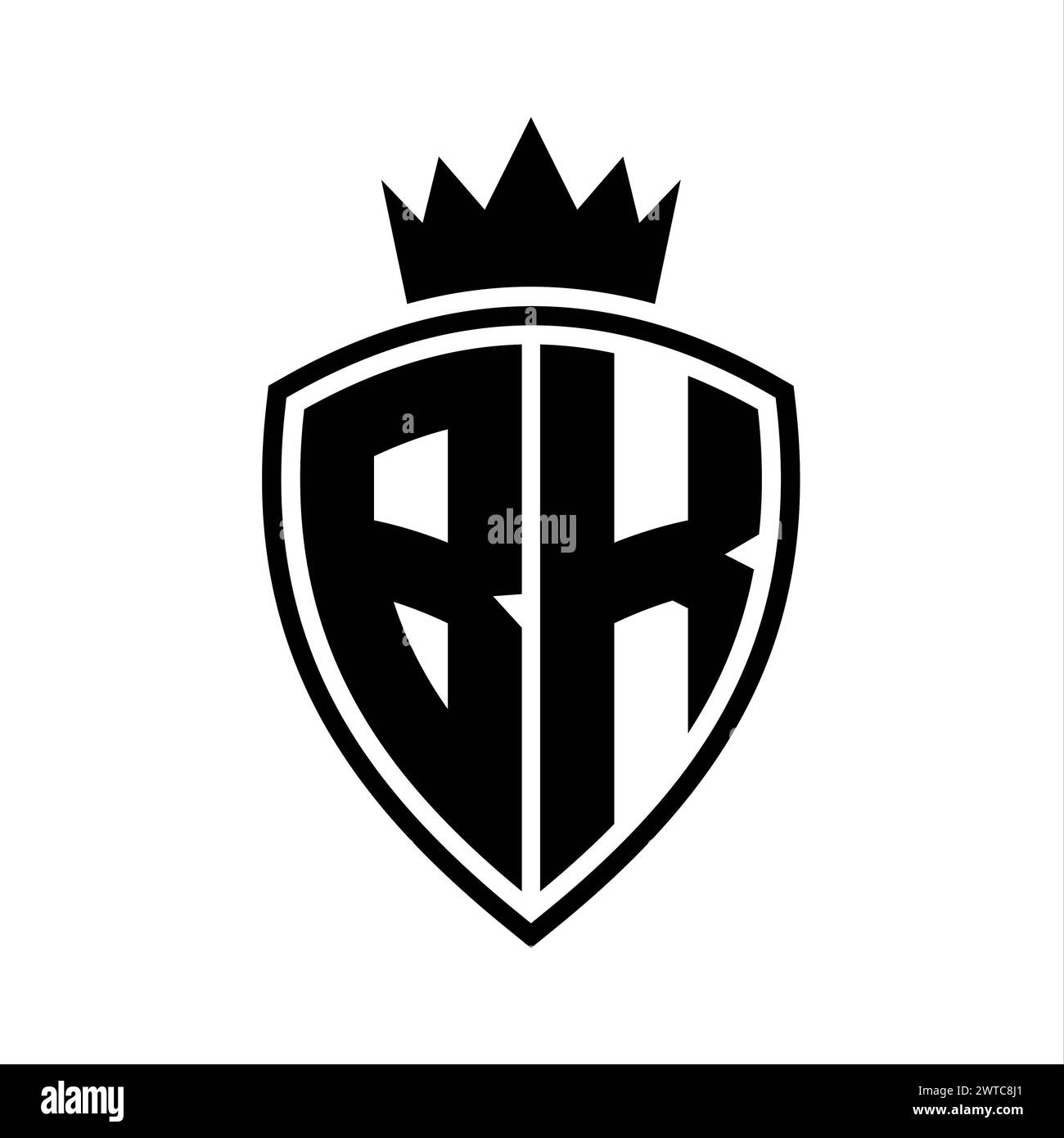 BK Letter bold monogram with shield and crown outline shape with black ...