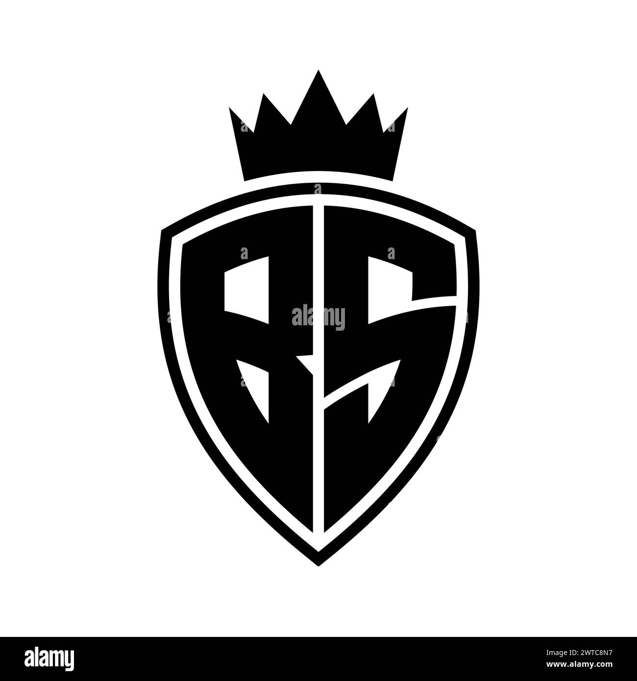 BS Letter bold monogram with shield and crown outline shape with black ...