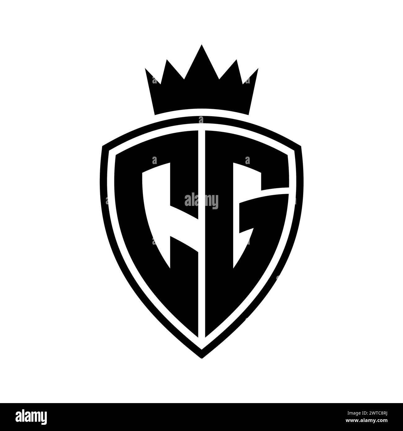 CG Letter bold monogram with shield and crown outline shape with black ...