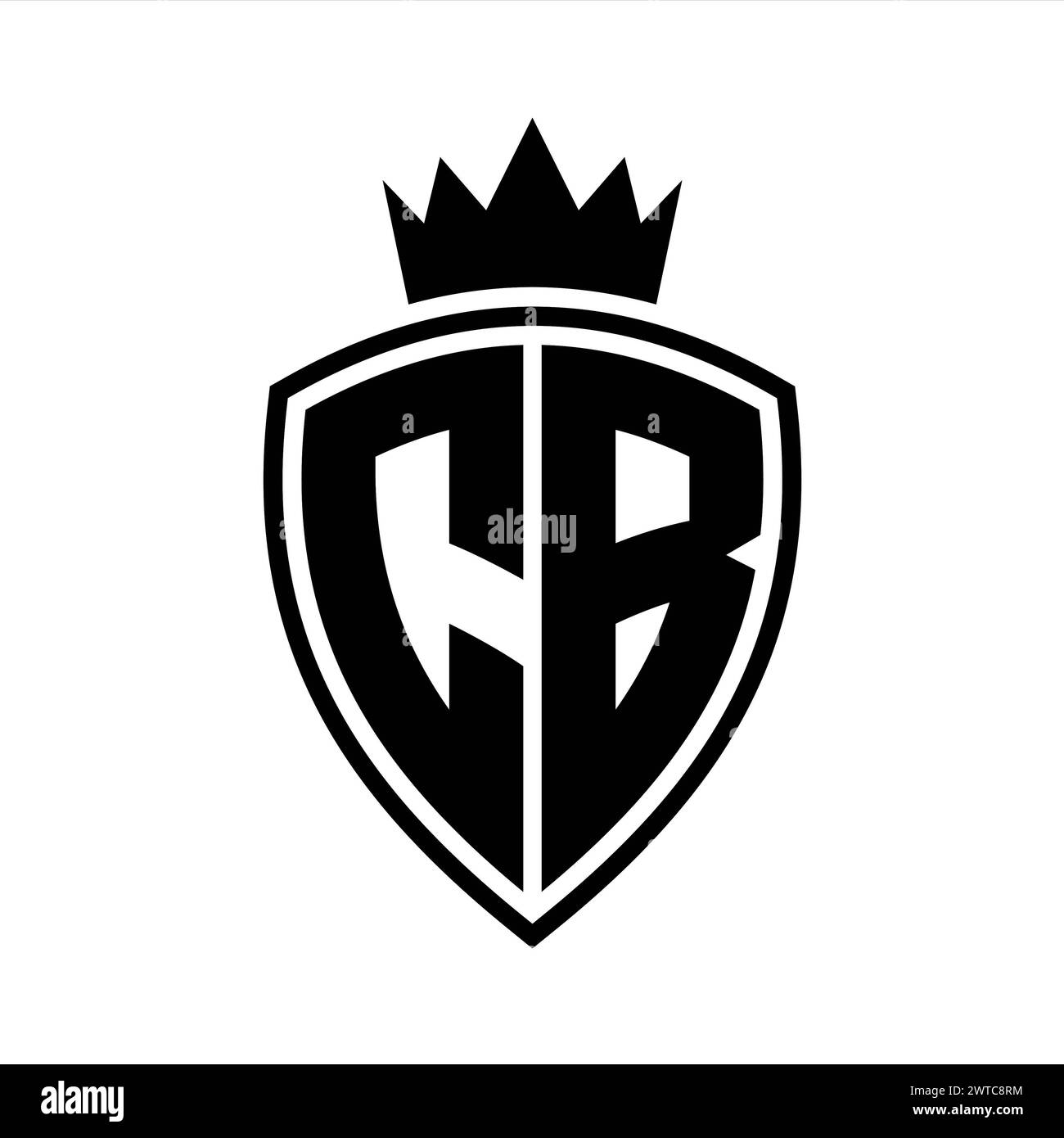CB Letter bold monogram with shield and crown outline shape with black ...
