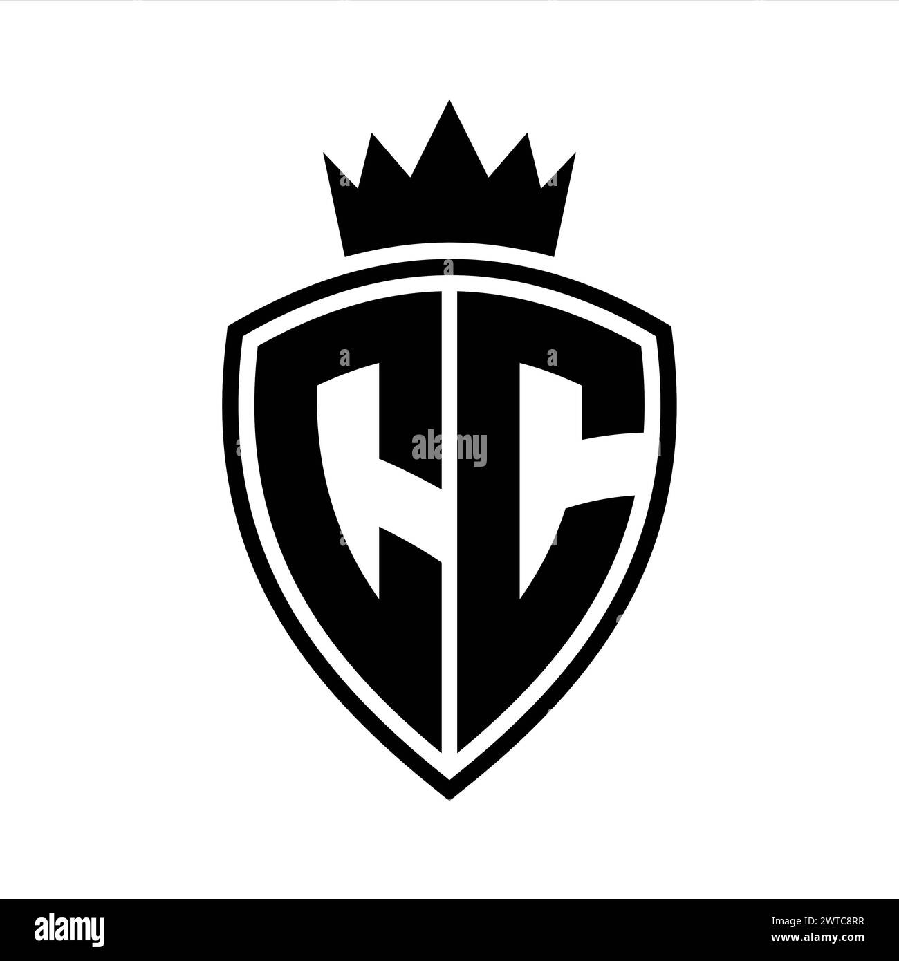CC Letter bold monogram with shield and crown outline shape with black ...