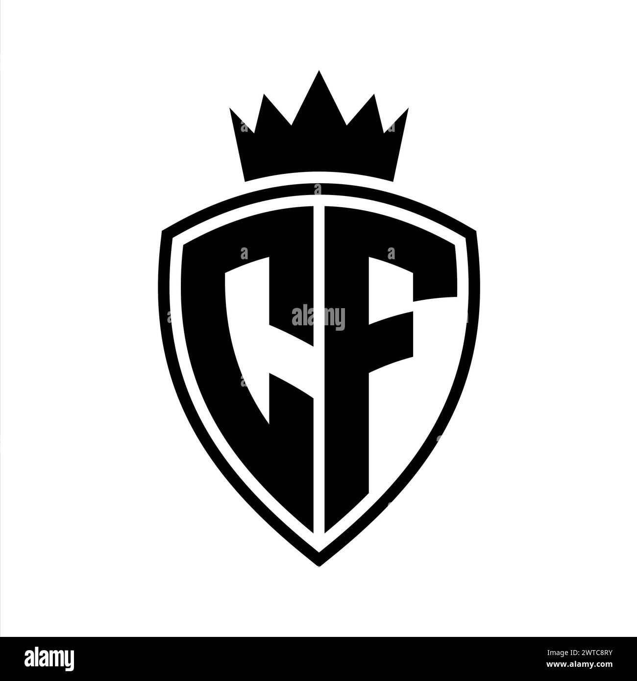 CF Letter bold monogram with shield and crown outline shape with black ...