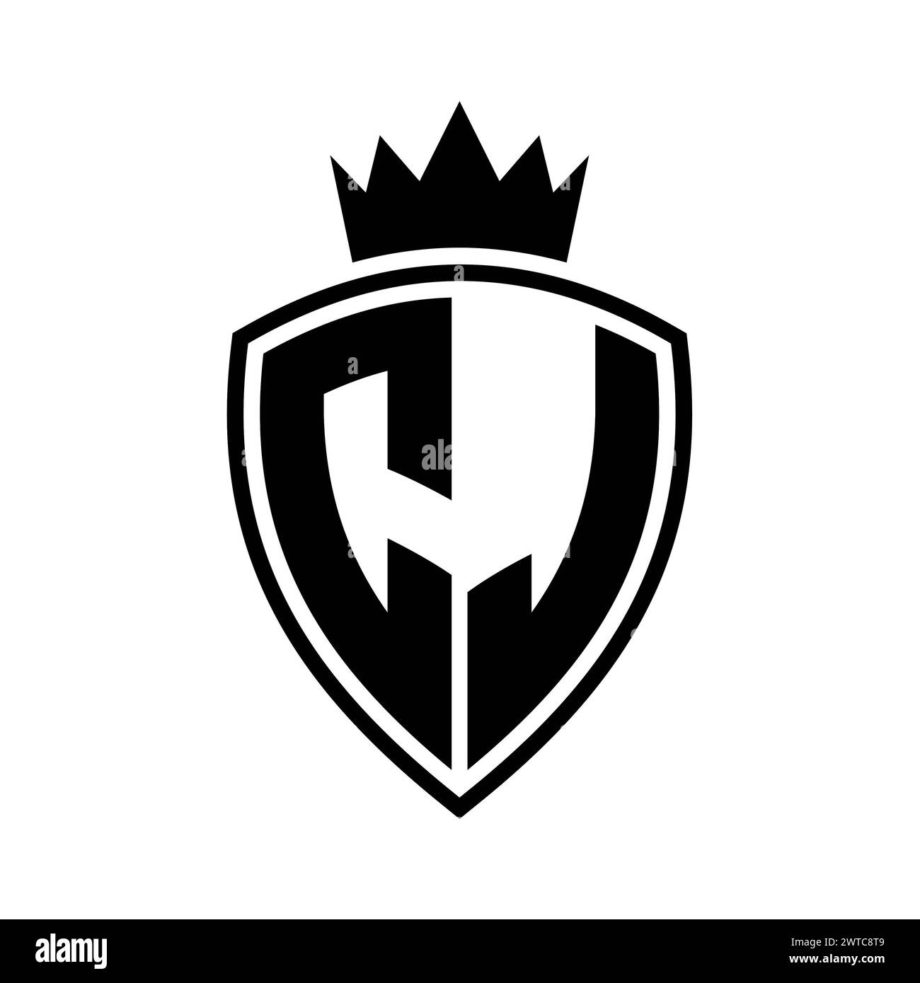 CJ Letter bold monogram with shield and crown outline shape with black ...