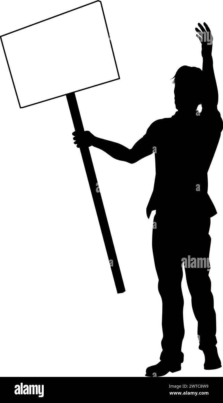 Protest Rally March Picket Sign Silhouette Person Stock Vector Image ...