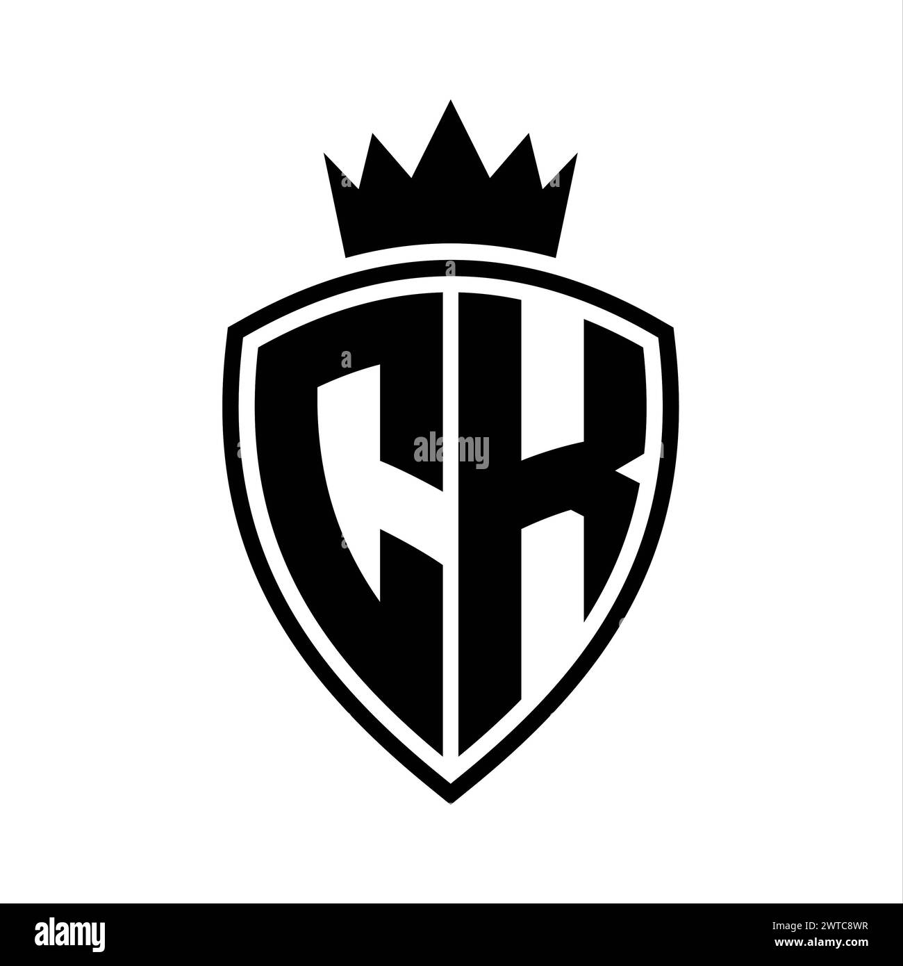 CK Letter bold monogram with shield and crown outline shape with black ...