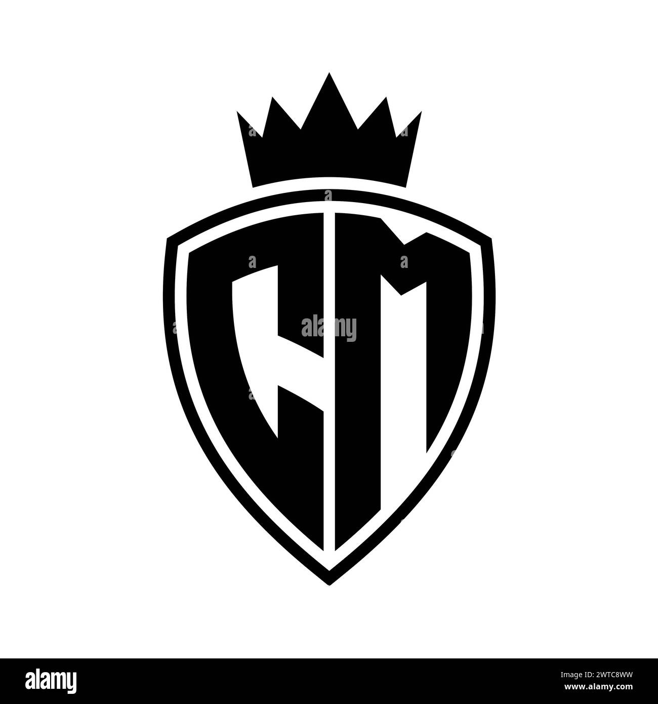 CM Letter bold monogram with shield and crown outline shape with black ...