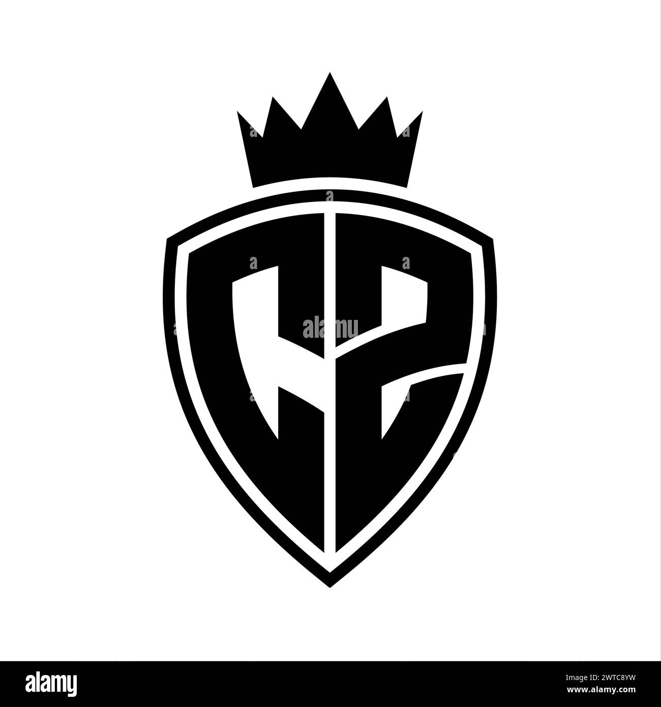 CZ Letter bold monogram with shield and crown outline shape with black and white color design ...