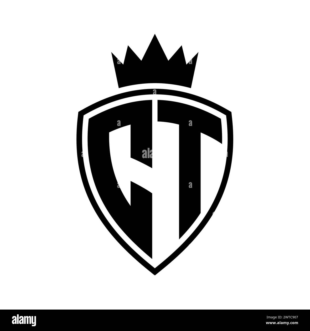 CT Letter bold monogram with shield and crown outline shape with black ...
