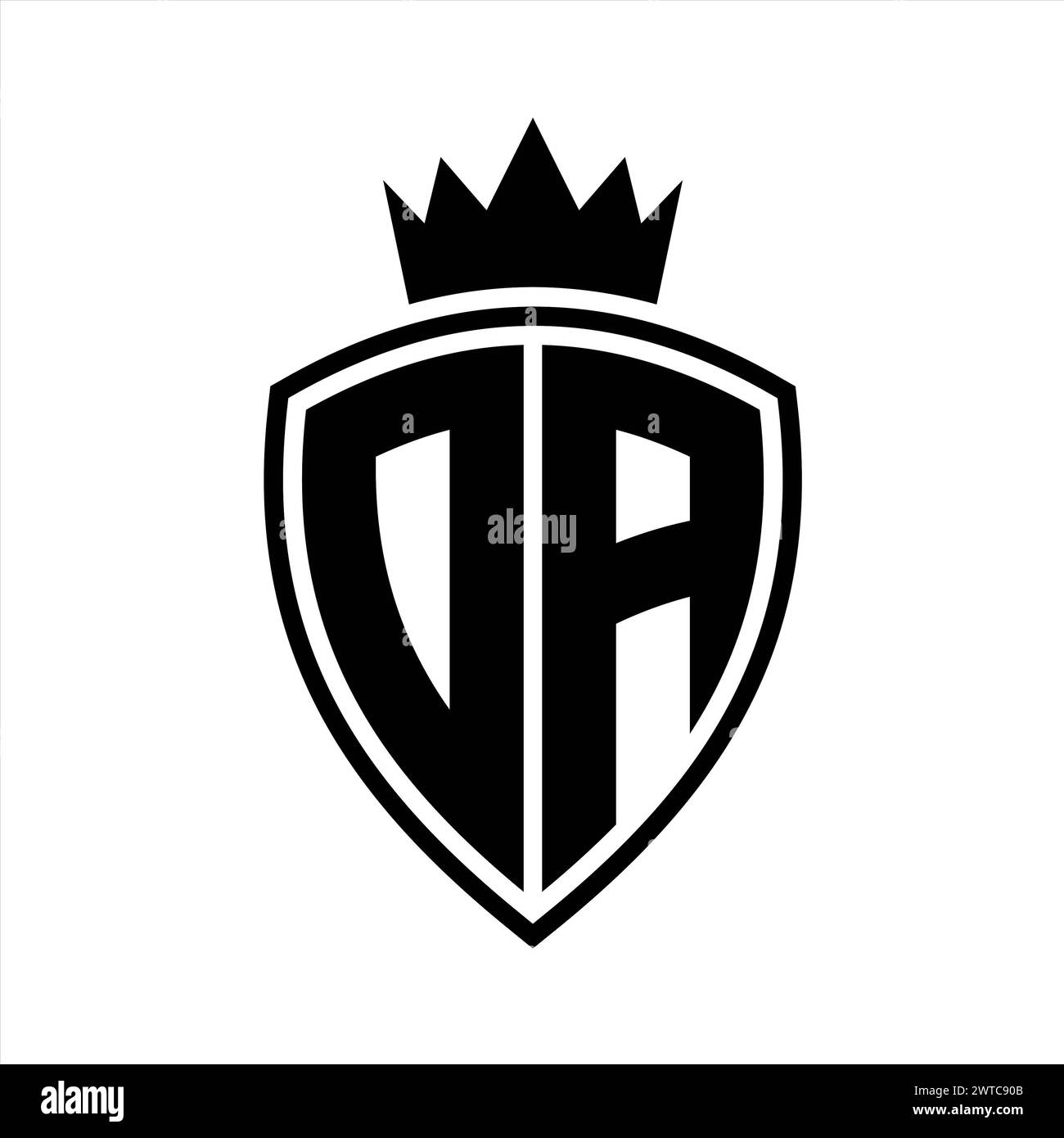 DA Letter bold monogram with shield and crown outline shape with black ...