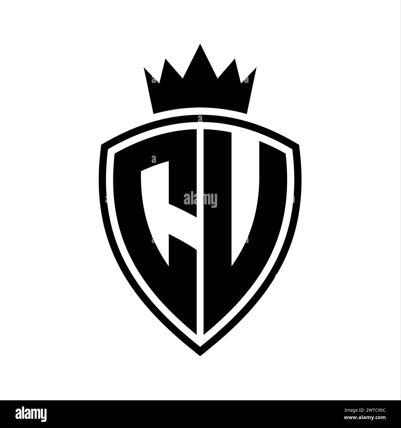 CU Letter bold monogram with shield and crown outline shape with black ...