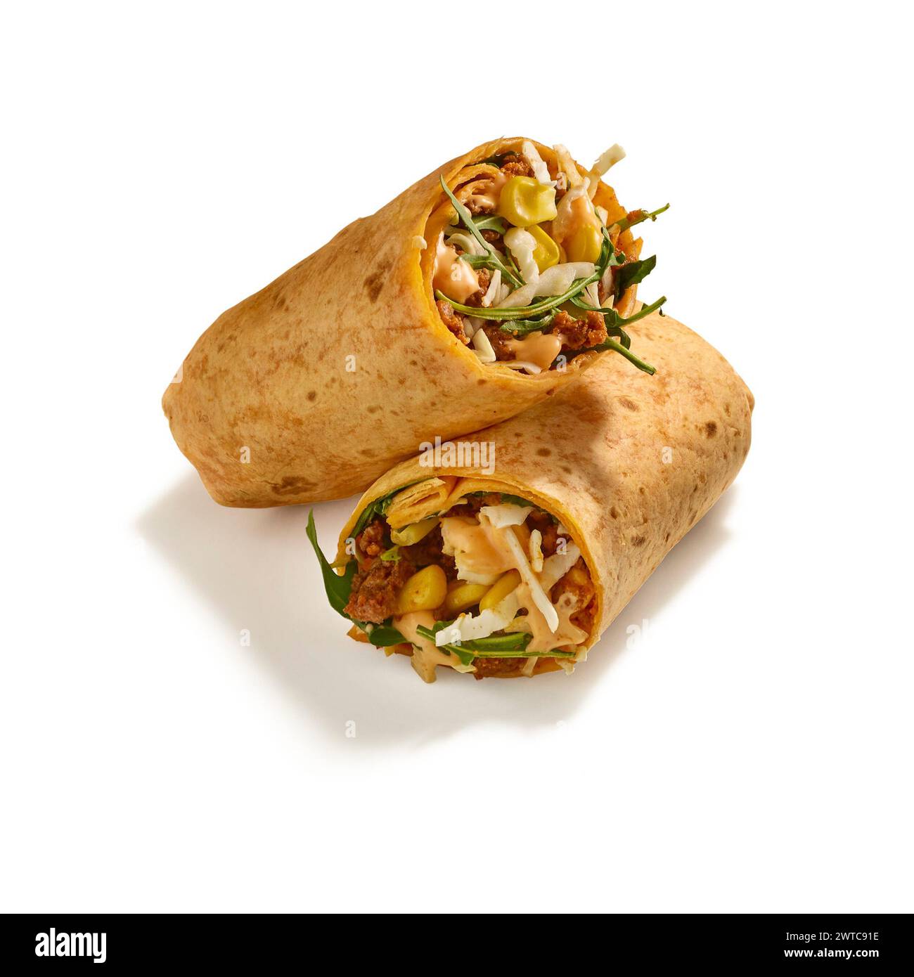 Fast food isolated on white background. vegetable roll top view ...