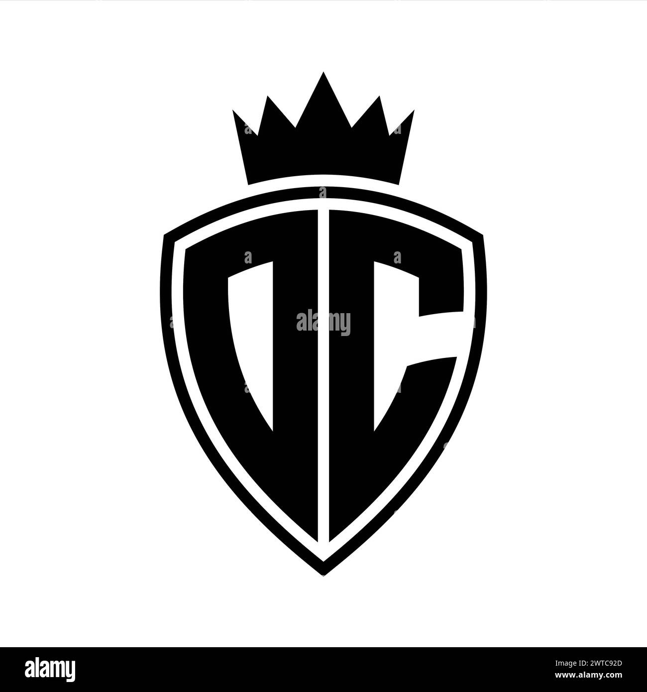 DC Letter bold monogram with shield and crown outline shape with black ...