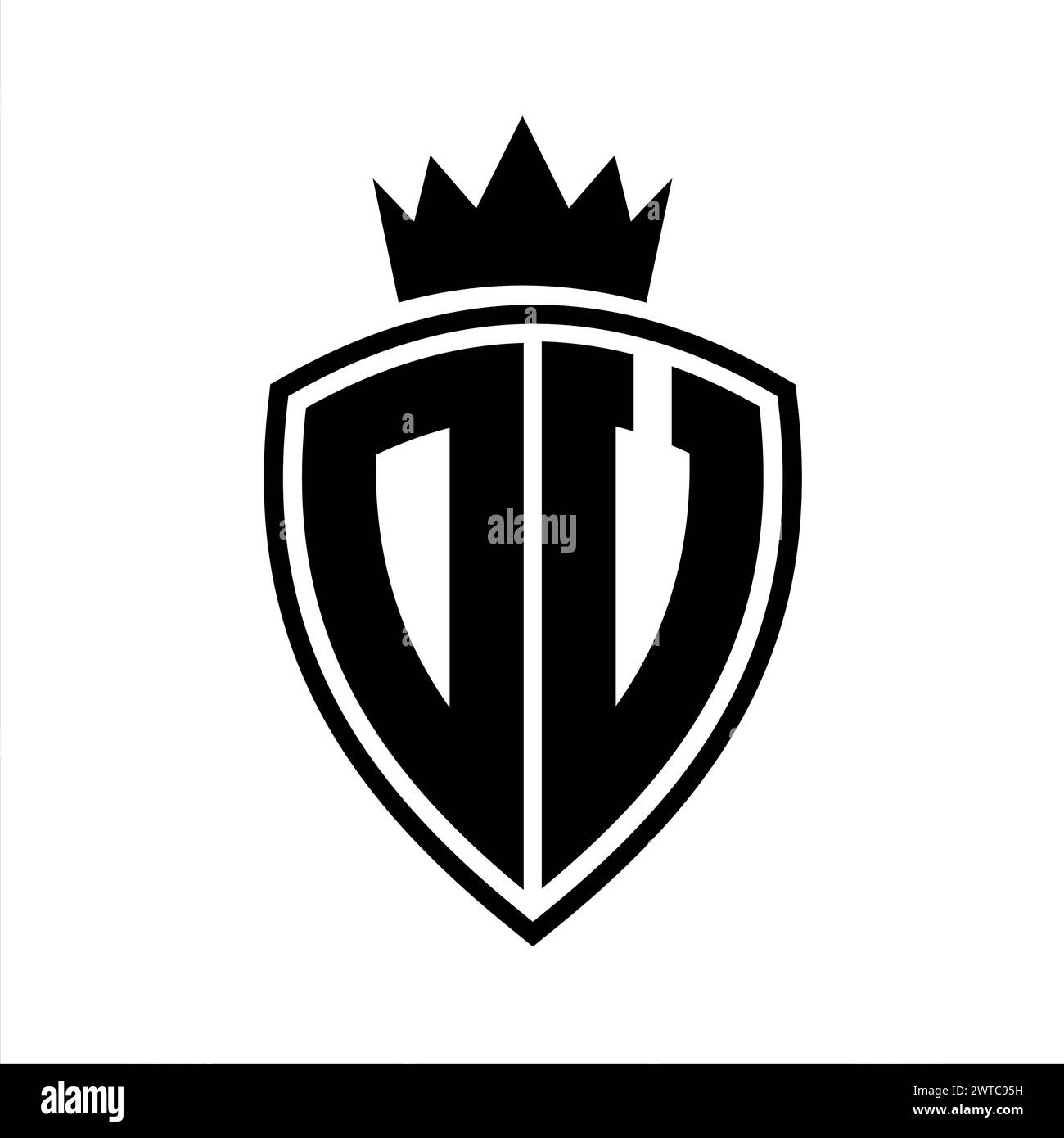 DV Letter bold monogram with shield and crown outline shape with black and white color design ...