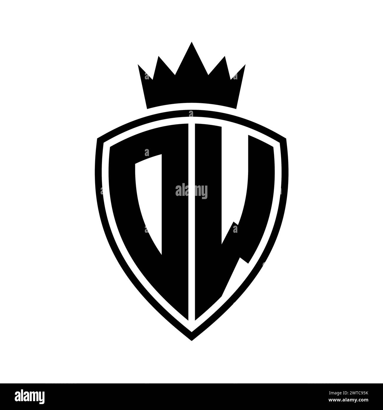 DW Letter bold monogram with shield and crown outline shape with black ...