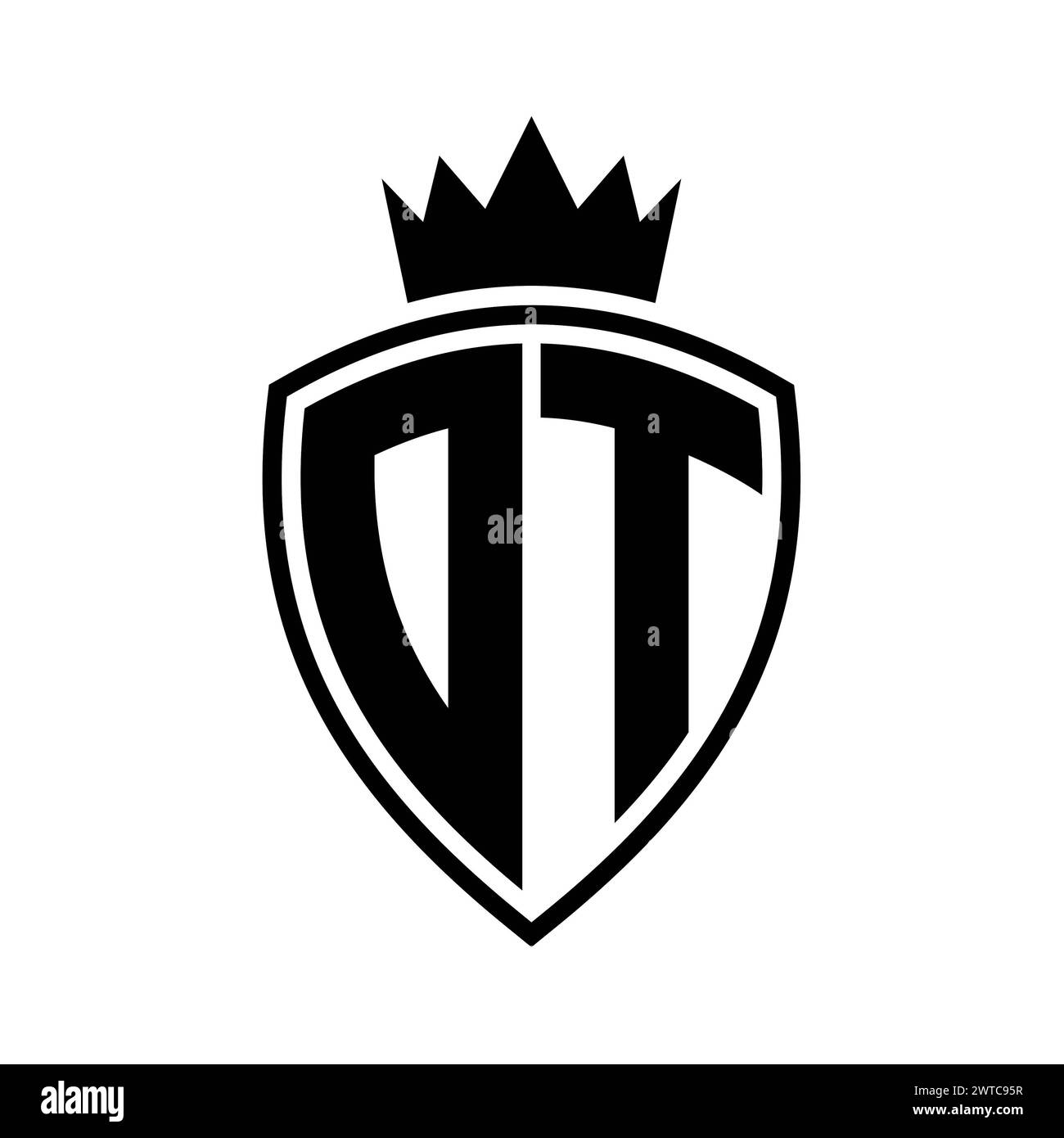 DT Letter bold monogram with shield and crown outline shape with black ...