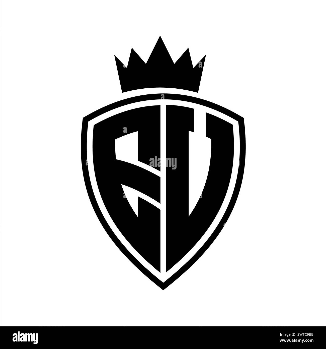 EV Letter bold monogram with shield and crown outline shape with black ...