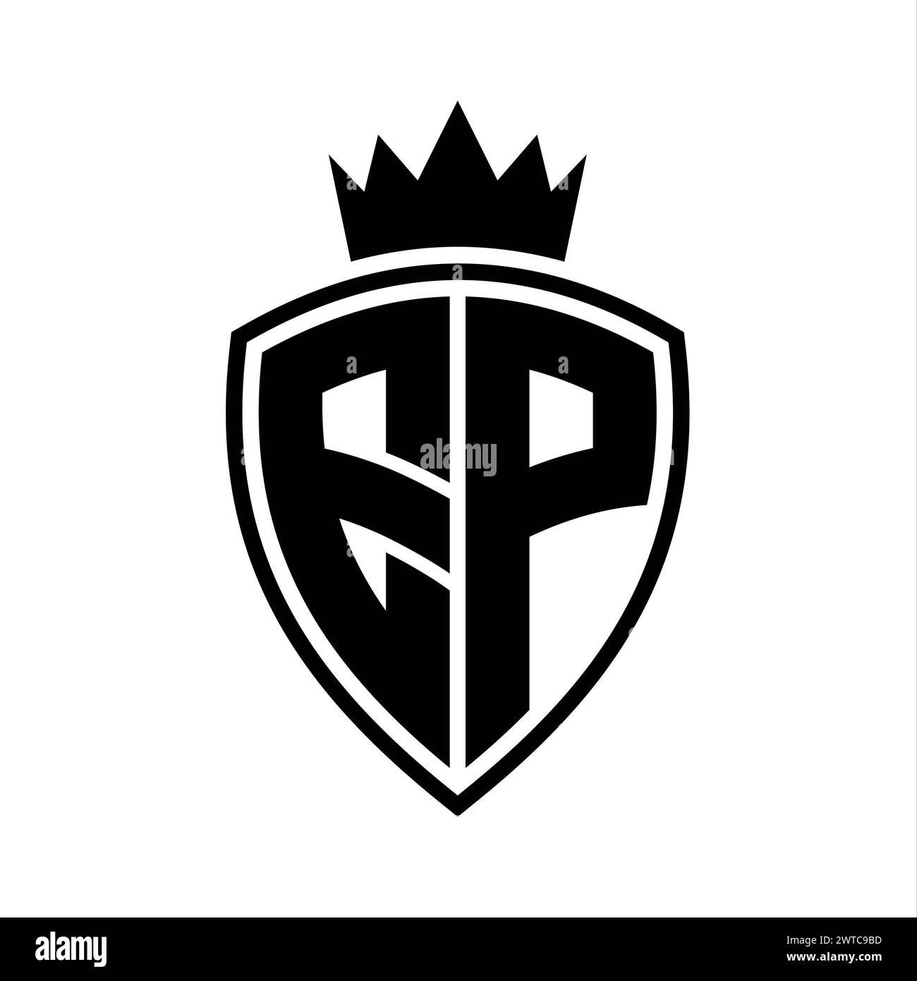 EP Letter bold monogram with shield and crown outline shape with black ...