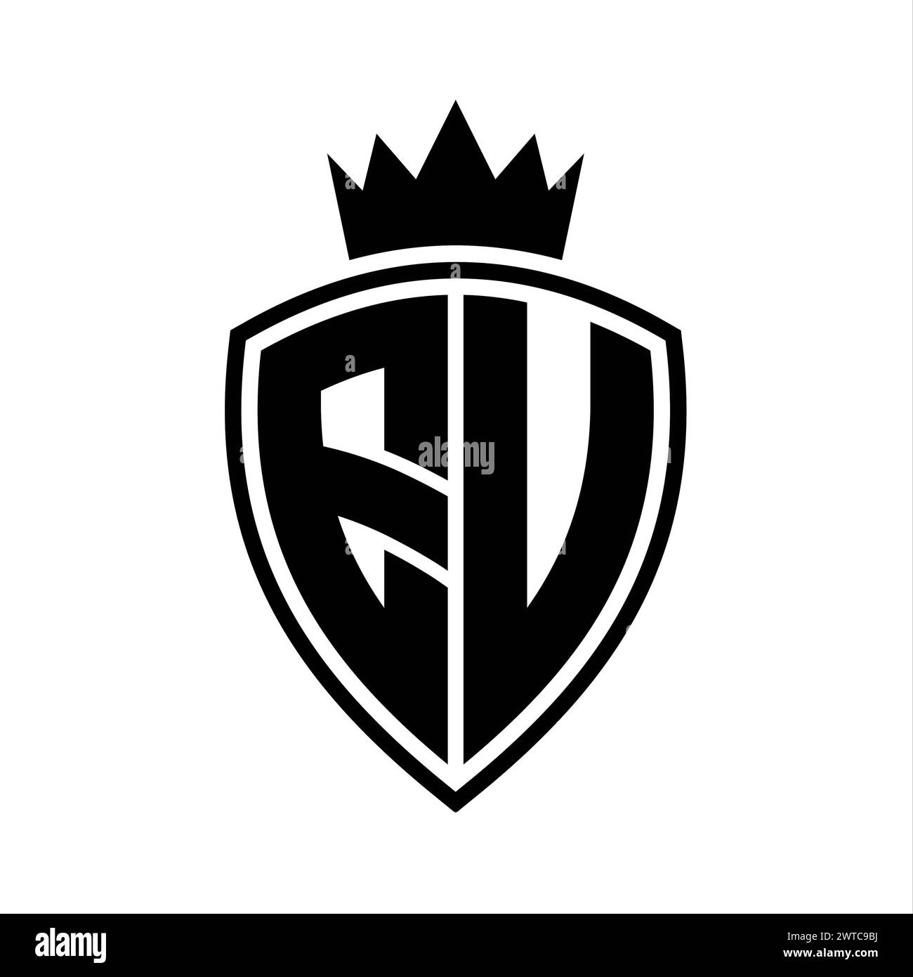 EU Letter bold monogram with shield and crown outline shape with black ...