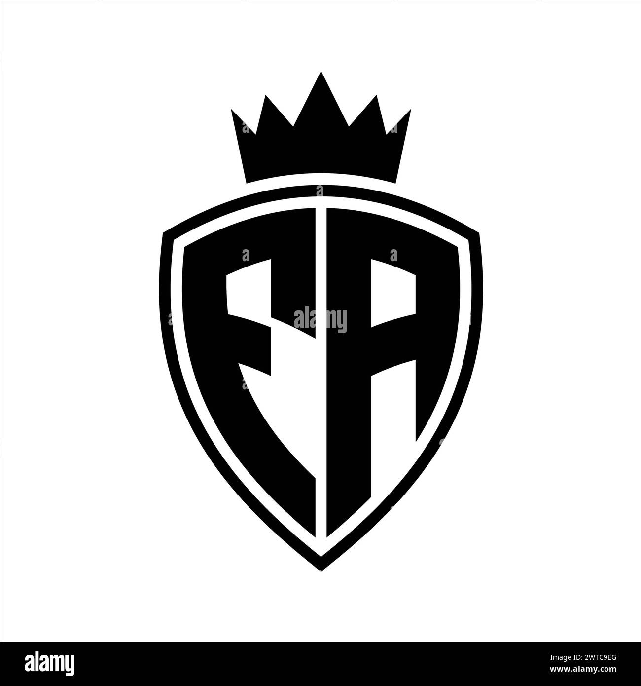 FA Letter bold monogram with shield and crown outline shape with black ...