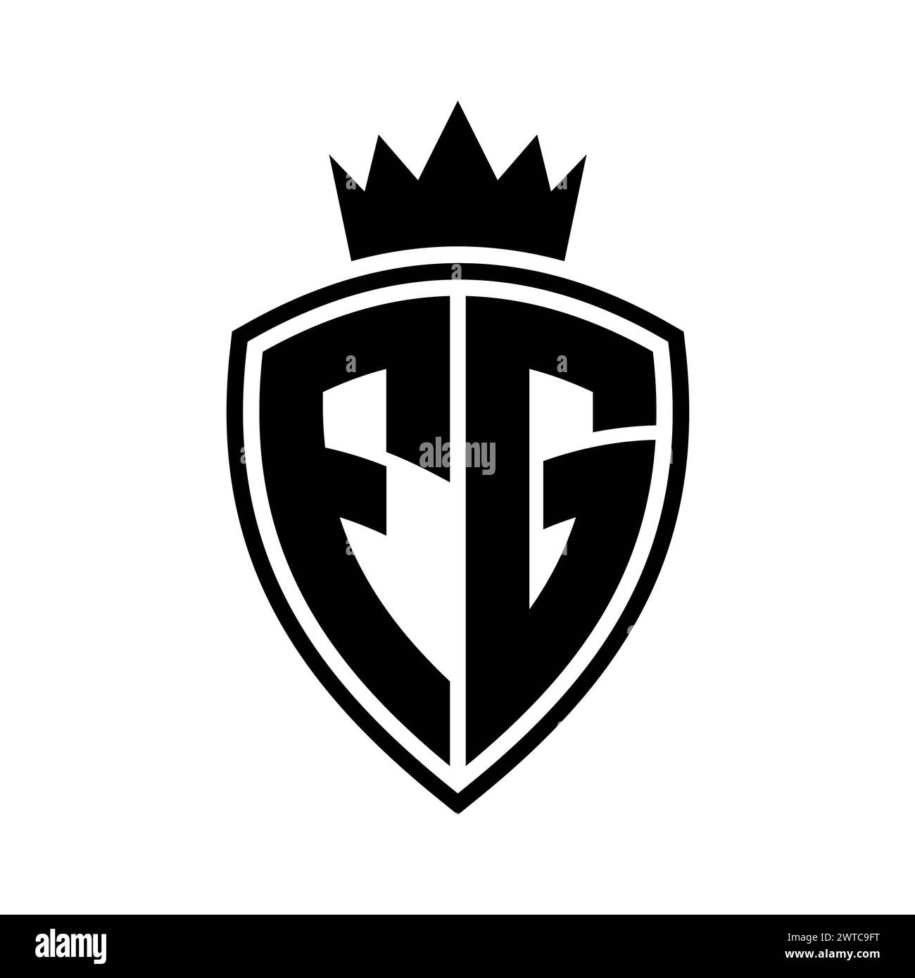 FG Letter bold monogram with shield and crown outline shape with black ...