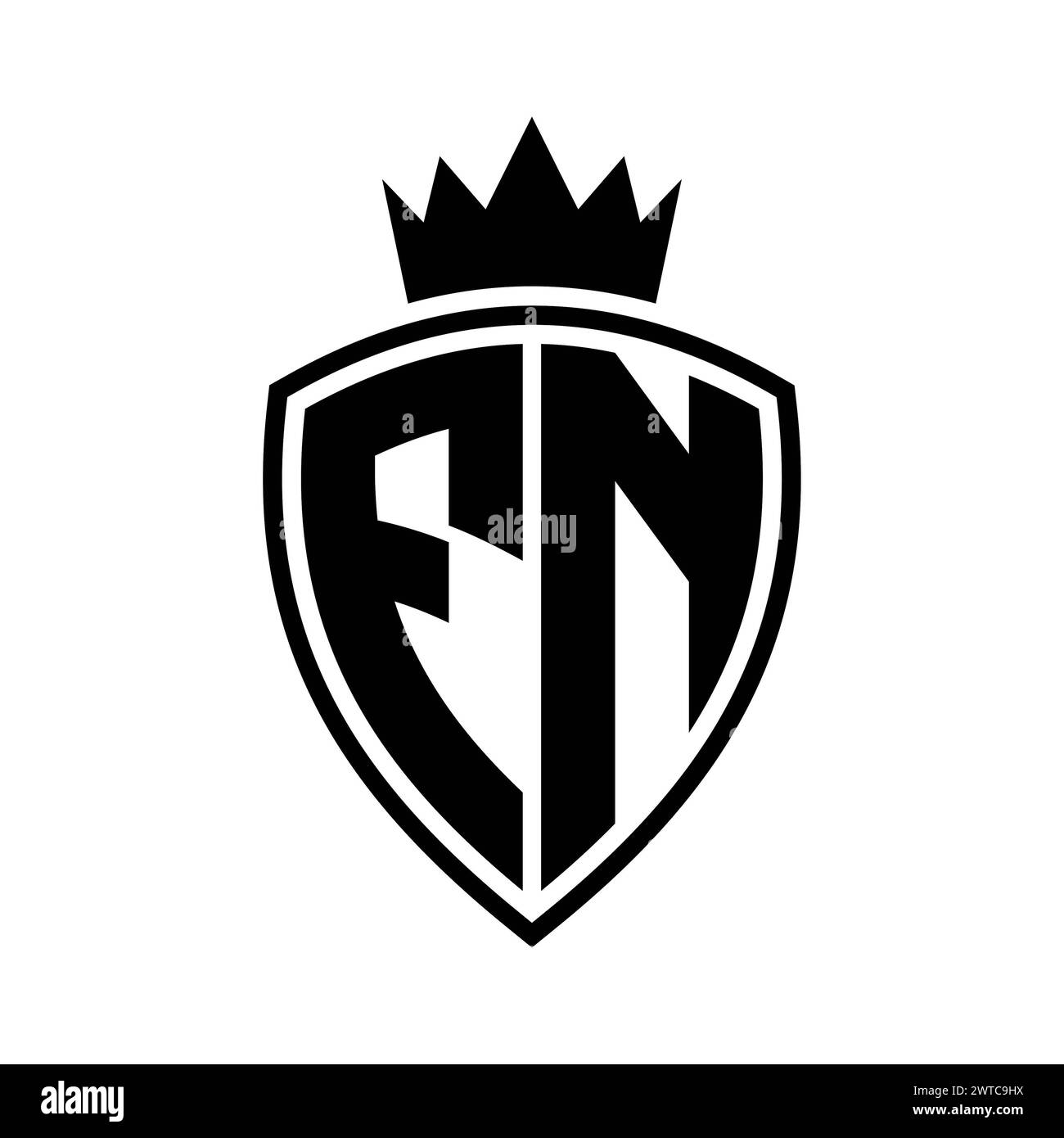 FN Letter bold monogram with shield and crown outline shape with black ...
