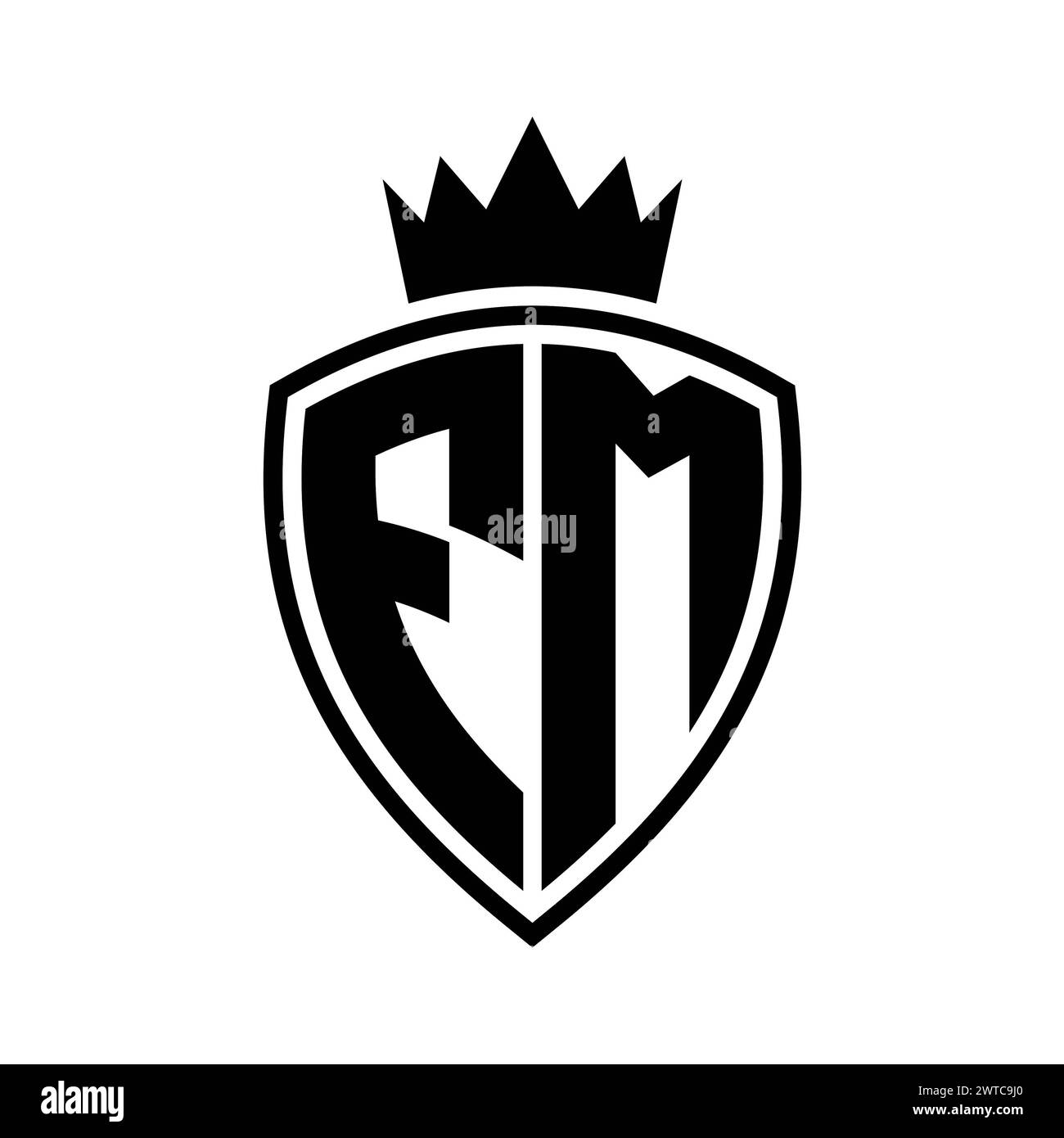 FM Letter bold monogram with shield and crown outline shape with black ...