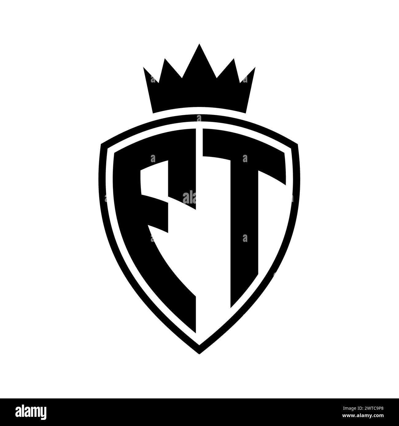 FT Letter bold monogram with shield and crown outline shape with black ...