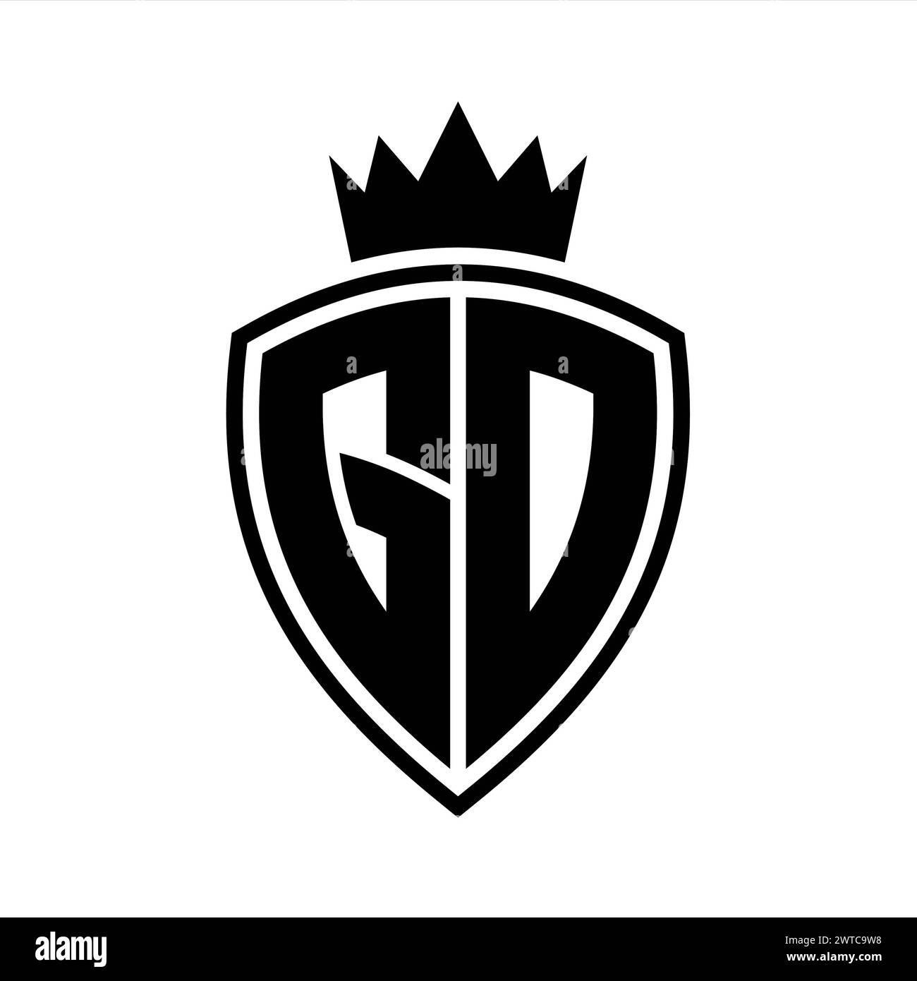 GD Letter bold monogram with shield and crown outline shape with black ...