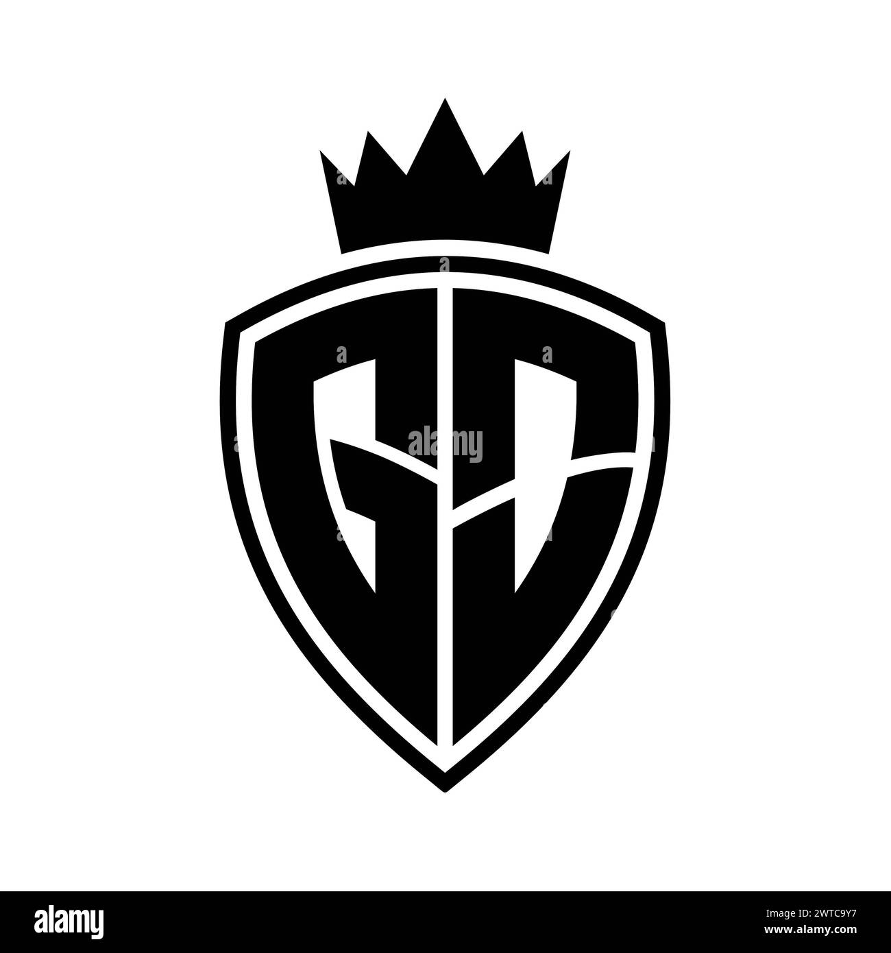 GO Letter bold monogram with shield and crown outline shape with black ...
