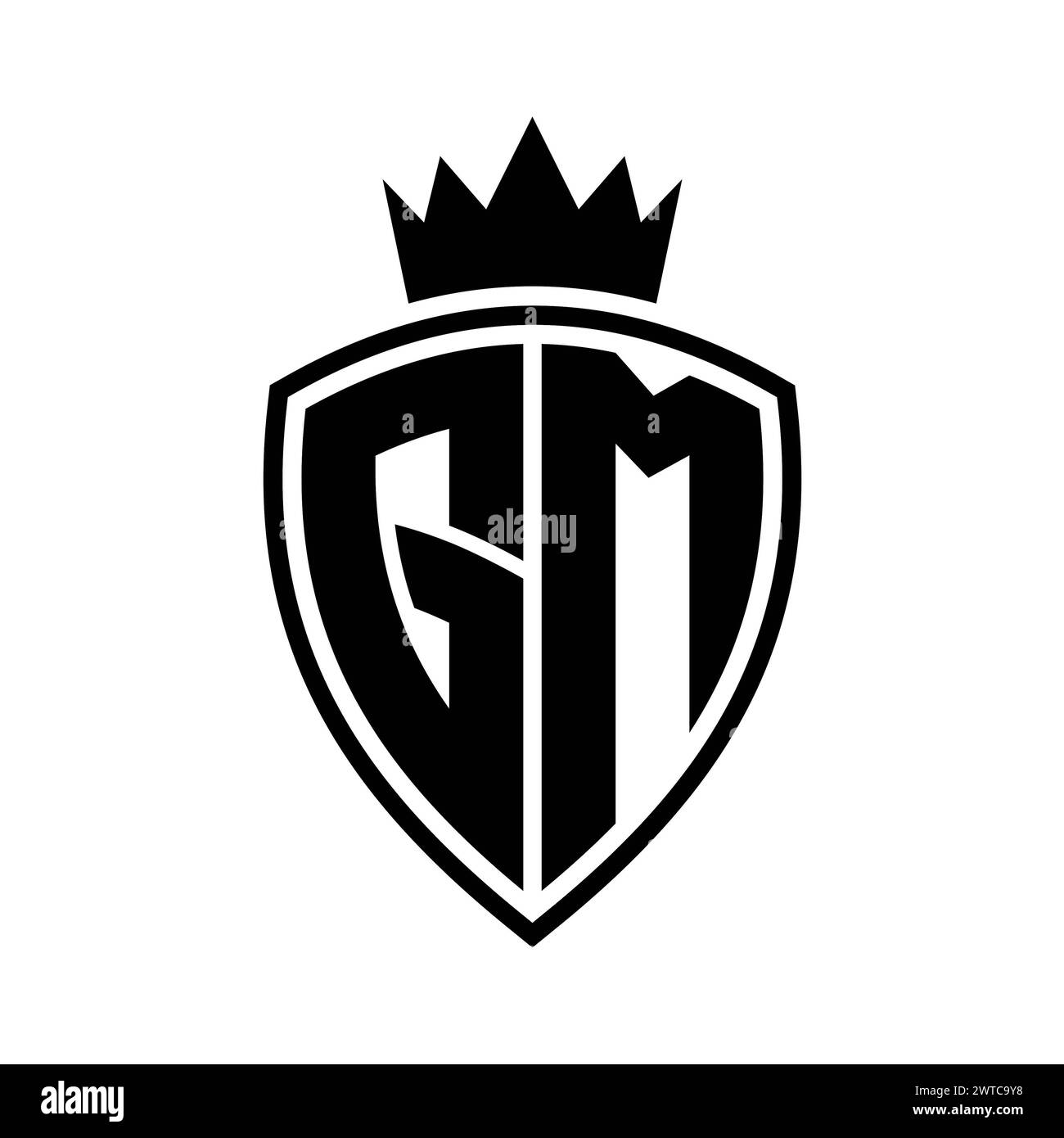 GM Letter bold monogram with shield and crown outline shape with black ...
