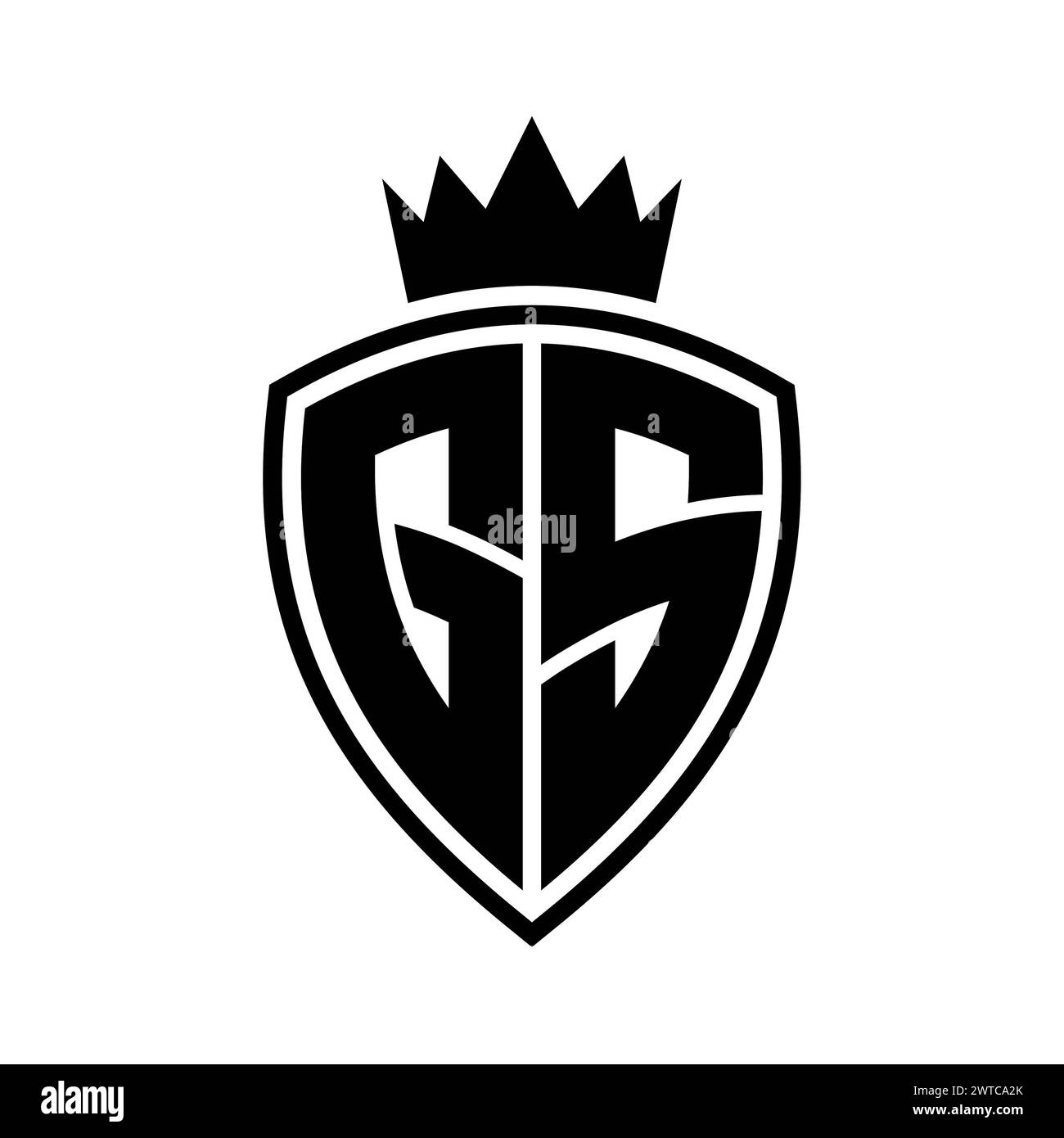 GS Letter bold monogram with shield and crown outline shape with black ...
