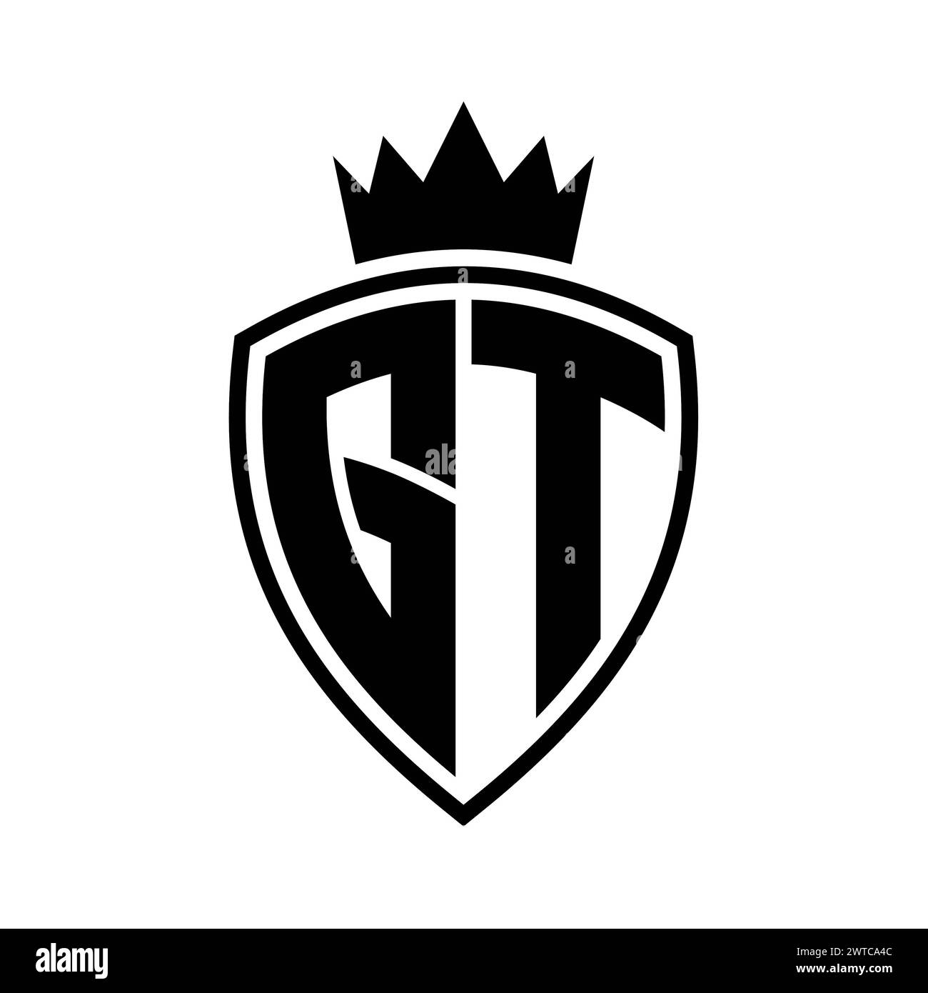 GT Letter bold monogram with shield and crown outline shape with black ...
