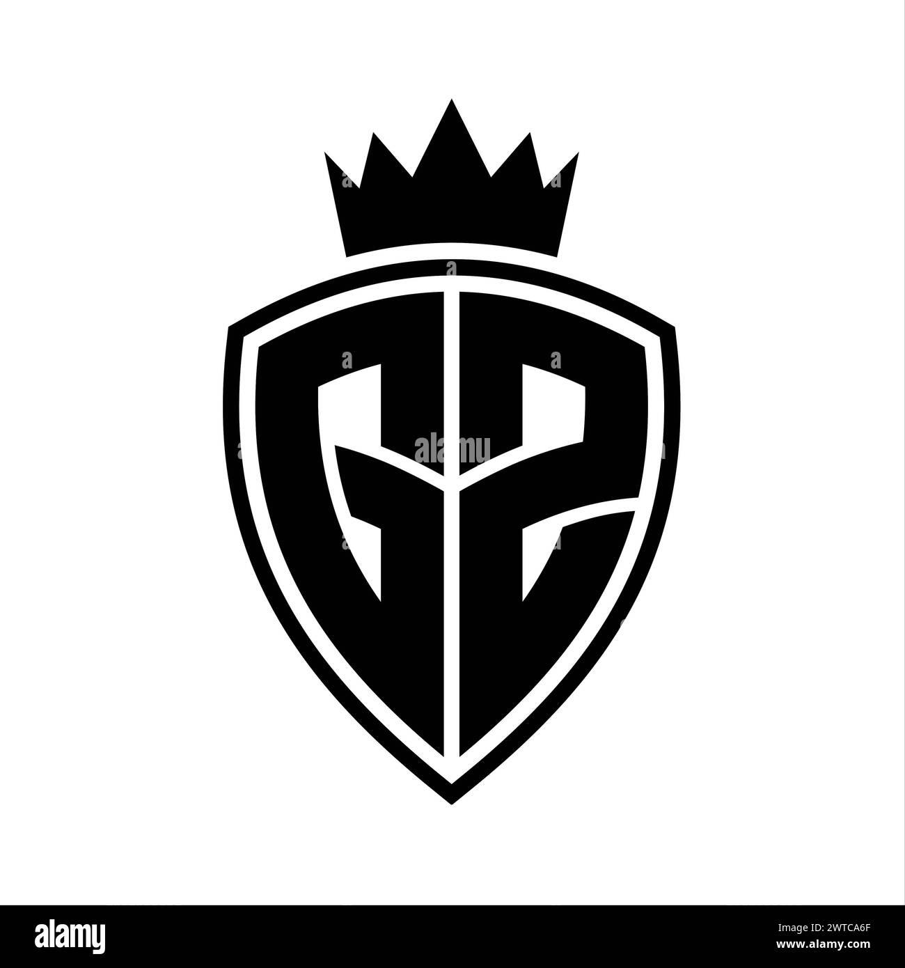 GZ Letter bold monogram with shield and crown outline shape with black ...