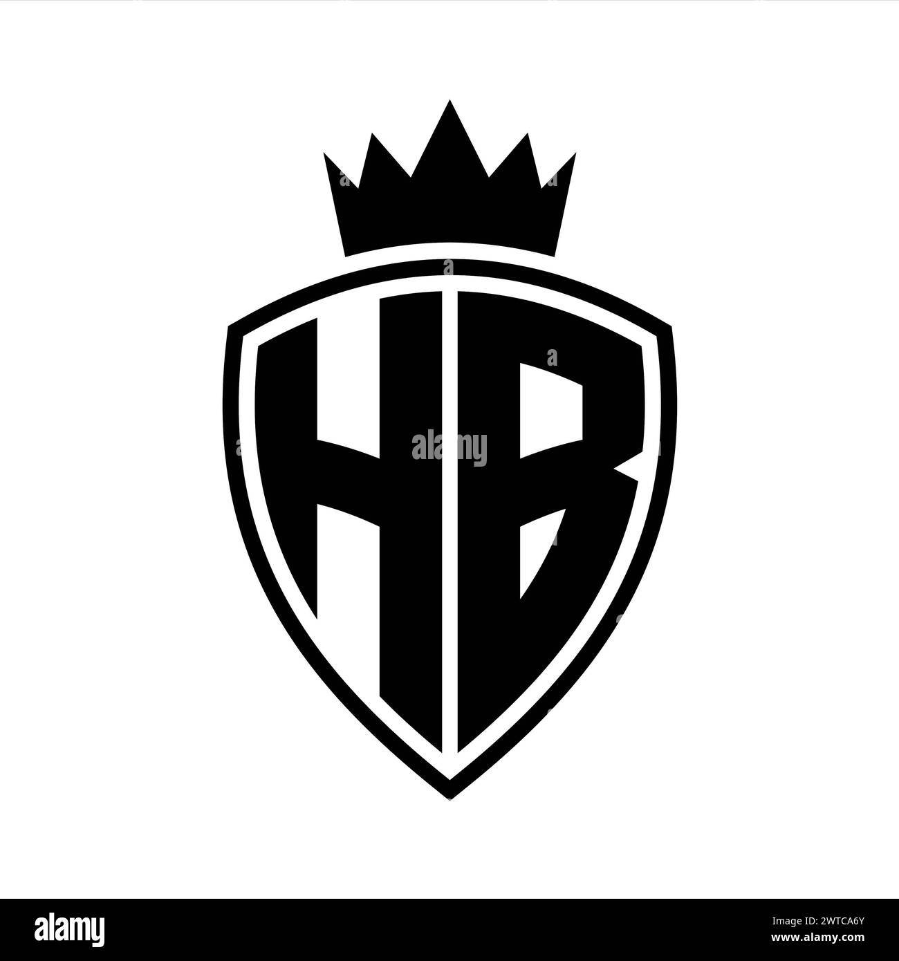 HB Letter bold monogram with shield and crown outline shape with black ...