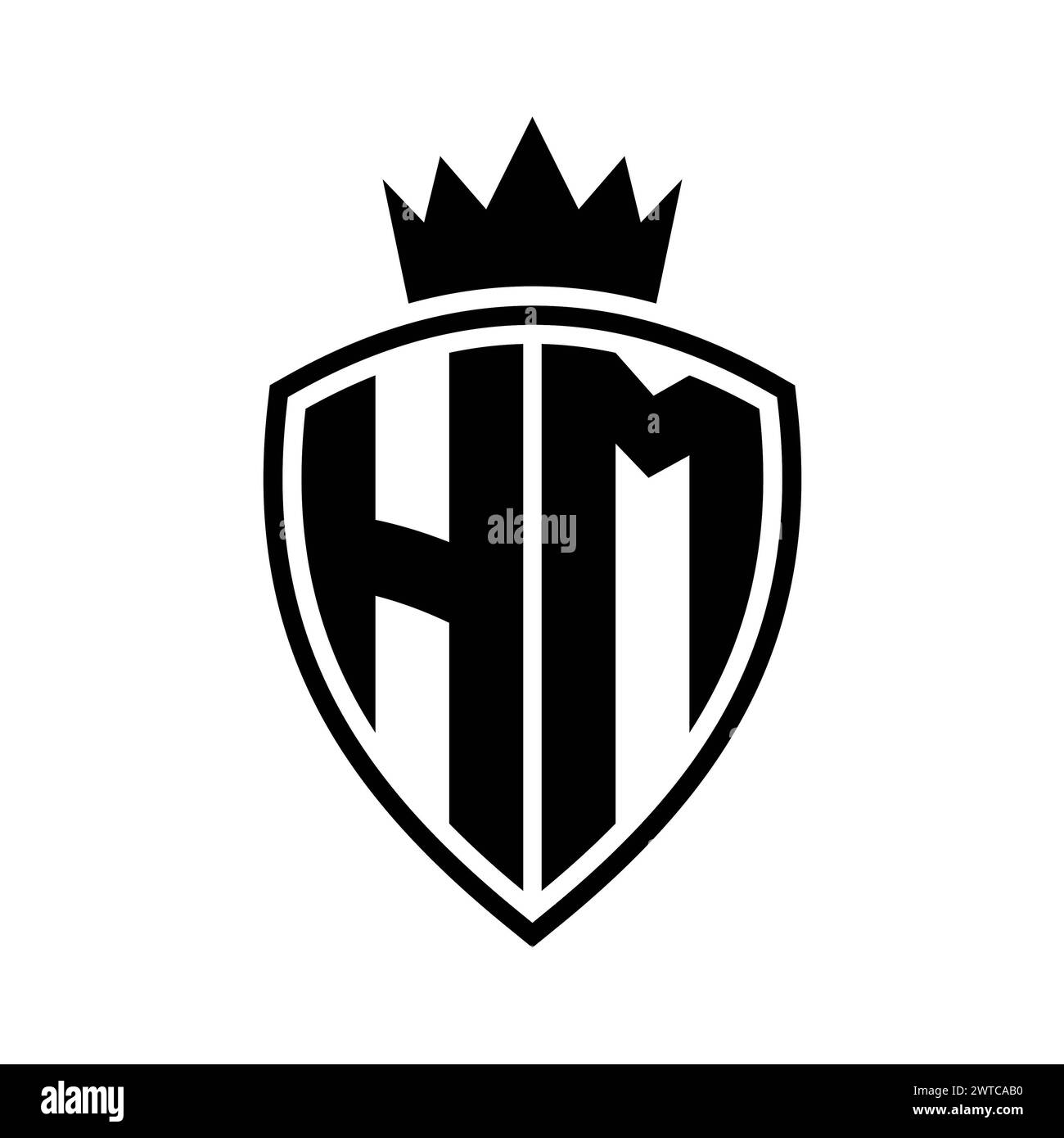 HM Letter bold monogram with shield and crown outline shape with black ...
