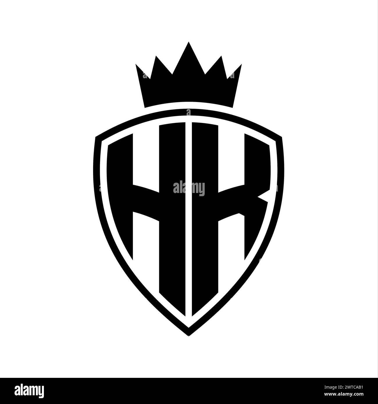 HK Letter bold monogram with shield and crown outline shape with black ...