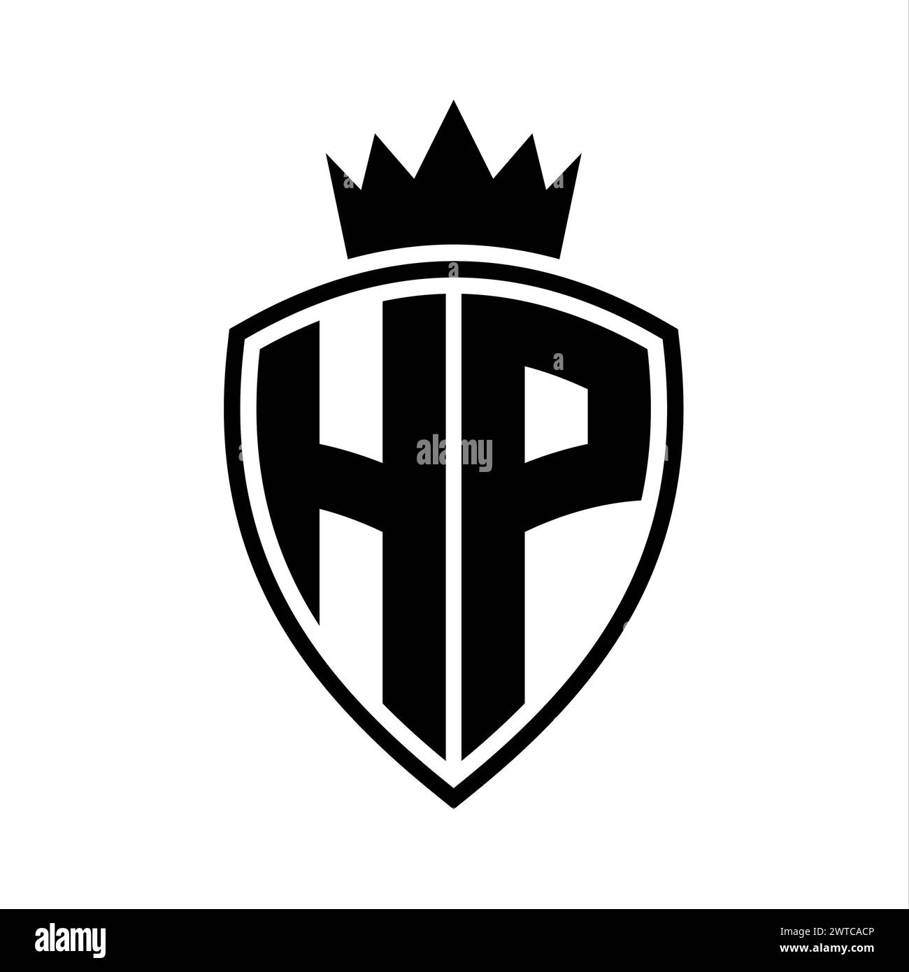 HP Letter bold monogram with shield and crown outline shape with black ...