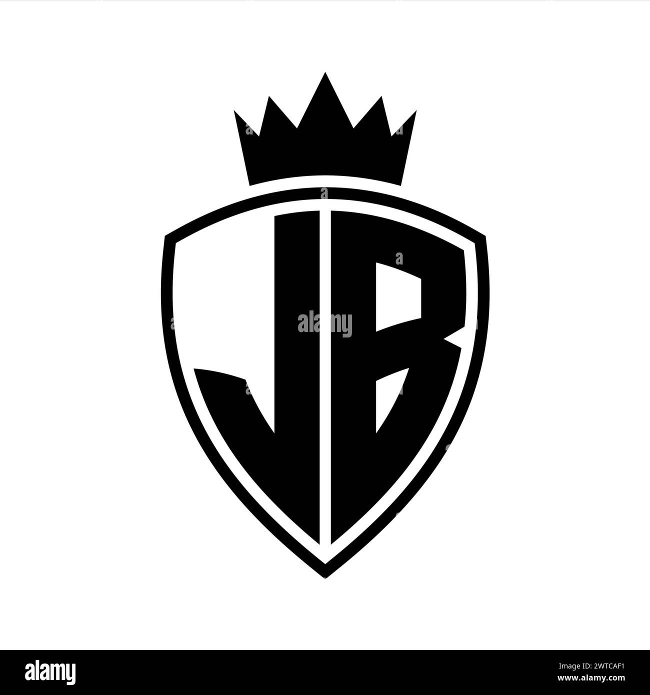 JB Letter bold monogram with shield and crown outline shape with black ...