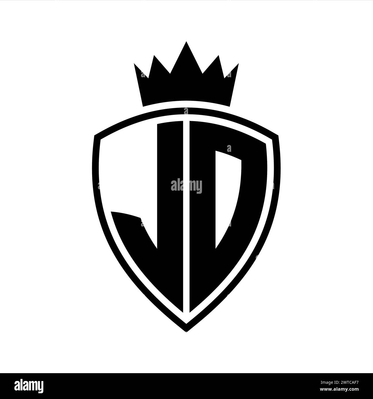 JD Letter bold monogram with shield and crown outline shape with black ...