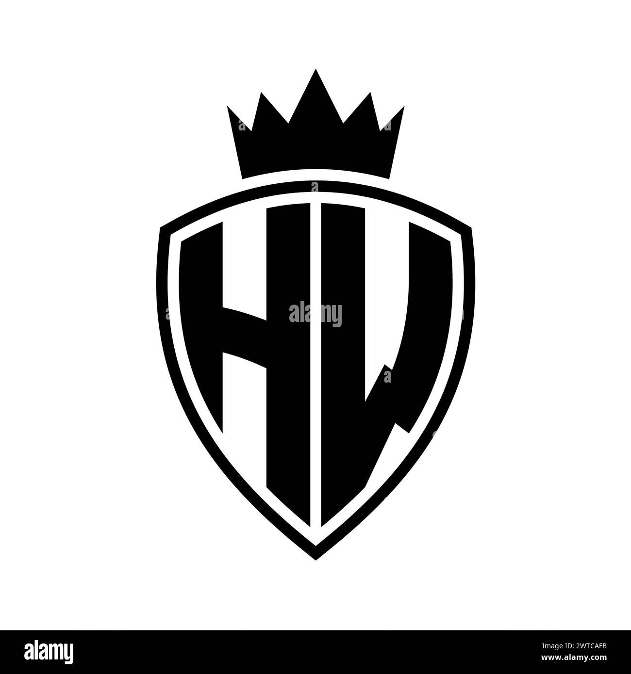 HW Letter bold monogram with shield and crown outline shape with black ...