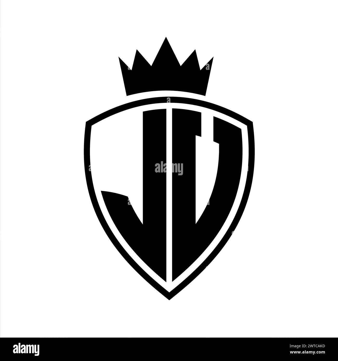 JV Letter bold monogram with shield and crown outline shape with black ...