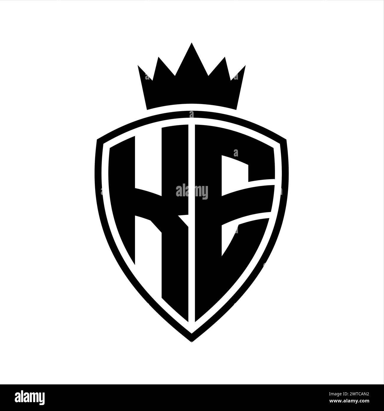 KE Letter bold monogram with shield and crown outline shape with black ...
