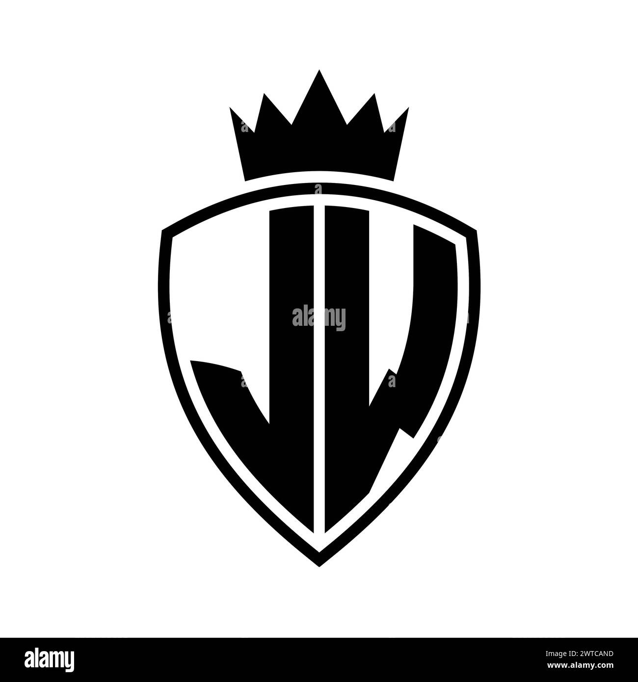 JW Letter bold monogram with shield and crown outline shape with black ...