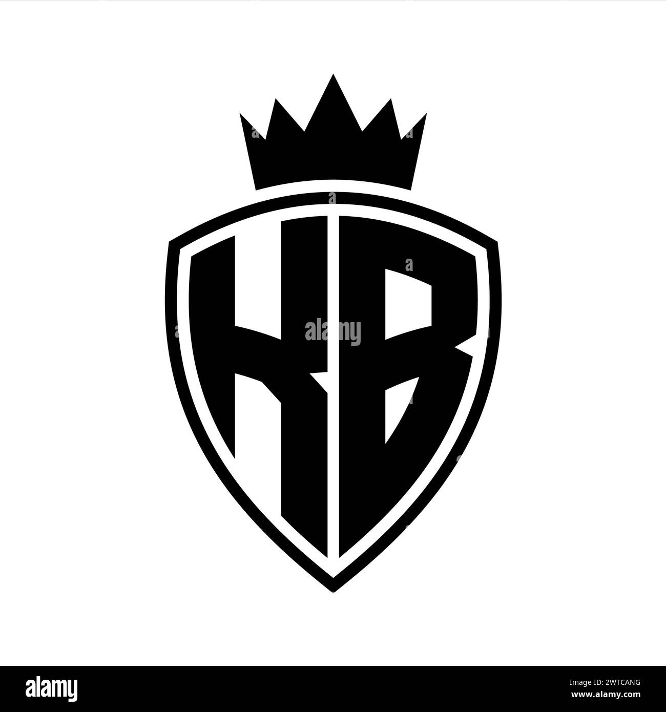 KB Letter bold monogram with shield and crown outline shape with black ...